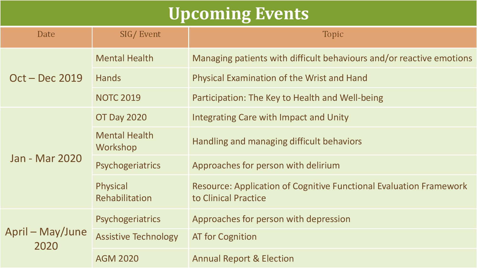 Upcoming Events In June 2019 To May 2020 - SAOT